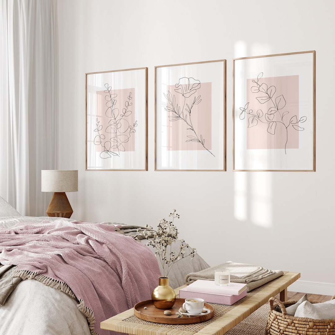 Pink Wall Art, Botanical Prints, Set of 3 Prints, Plants Wall Art ...