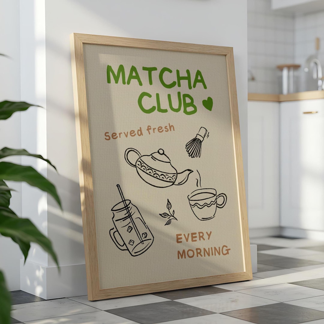 Matcha Wall Print, Cute Kitchen Print, Retro Style, Tea Wall Art ...
