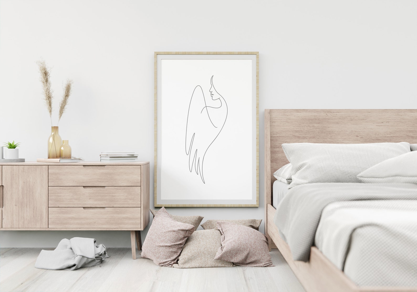 Angel Line Art Guardian Angel Print Line Art Drawing One - Etsy UK