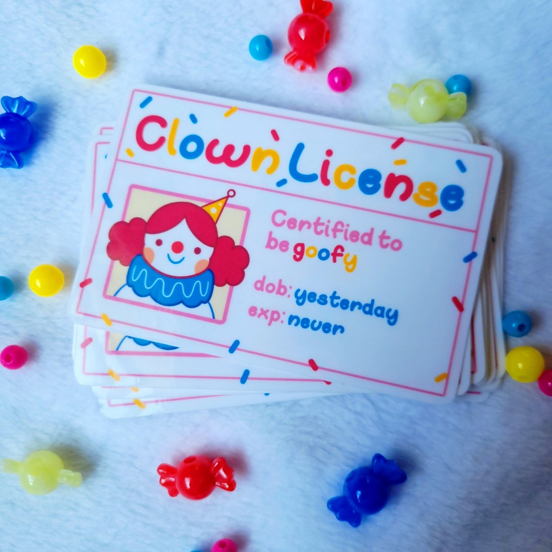 Certified Clown License Sticker - Cute Funny Clowncore Clown Jester ...