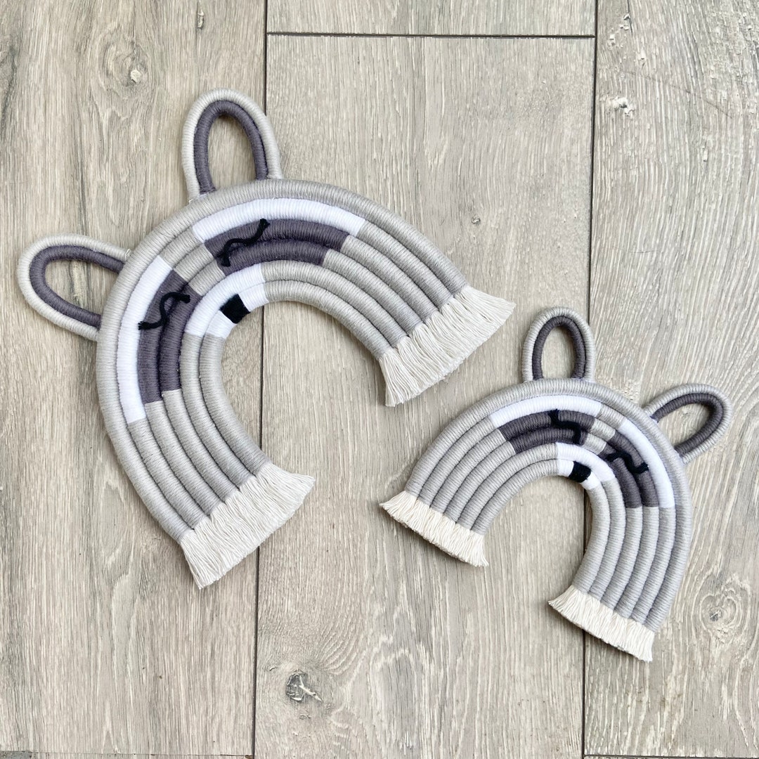 Raccoon Nursery Decor / Animal Nursery Decor / Woodland Macrame Rainbow ...