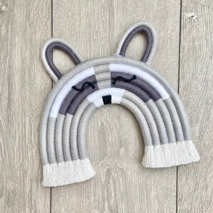 Raccoon Nursery Decor / Animal Nursery Decor / Woodland Macrame Rainbow ...