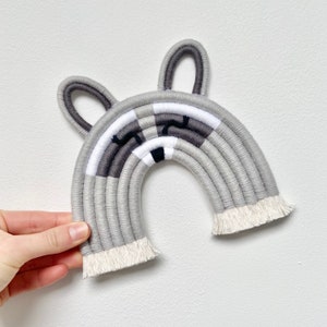 Raccoon Nursery Decor / Animal Nursery Decor / Woodland Macrame Rainbow ...