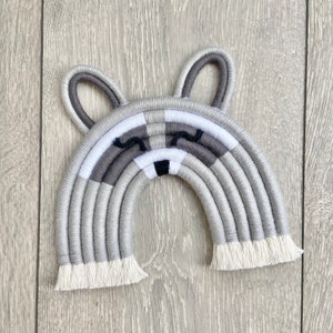 Raccoon Nursery Decor / Animal Nursery Decor / Woodland Macrame Rainbow ...