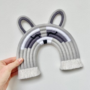 Raccoon Nursery Decor / Animal Nursery Decor / Woodland Macrame Rainbow ...
