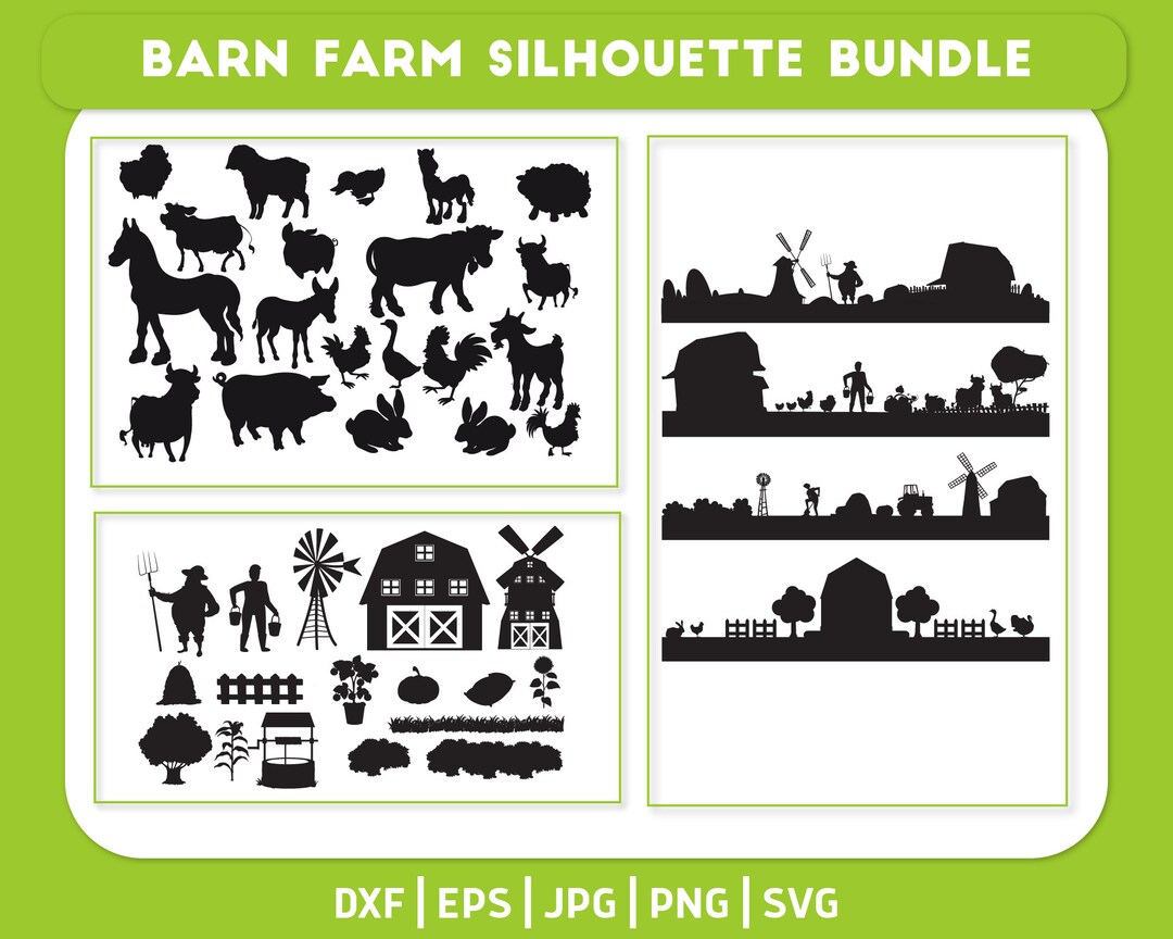 BARN Farm Scene SVG Farm Silhouette Cricut. Farm Animals Svg. - Etsy ...