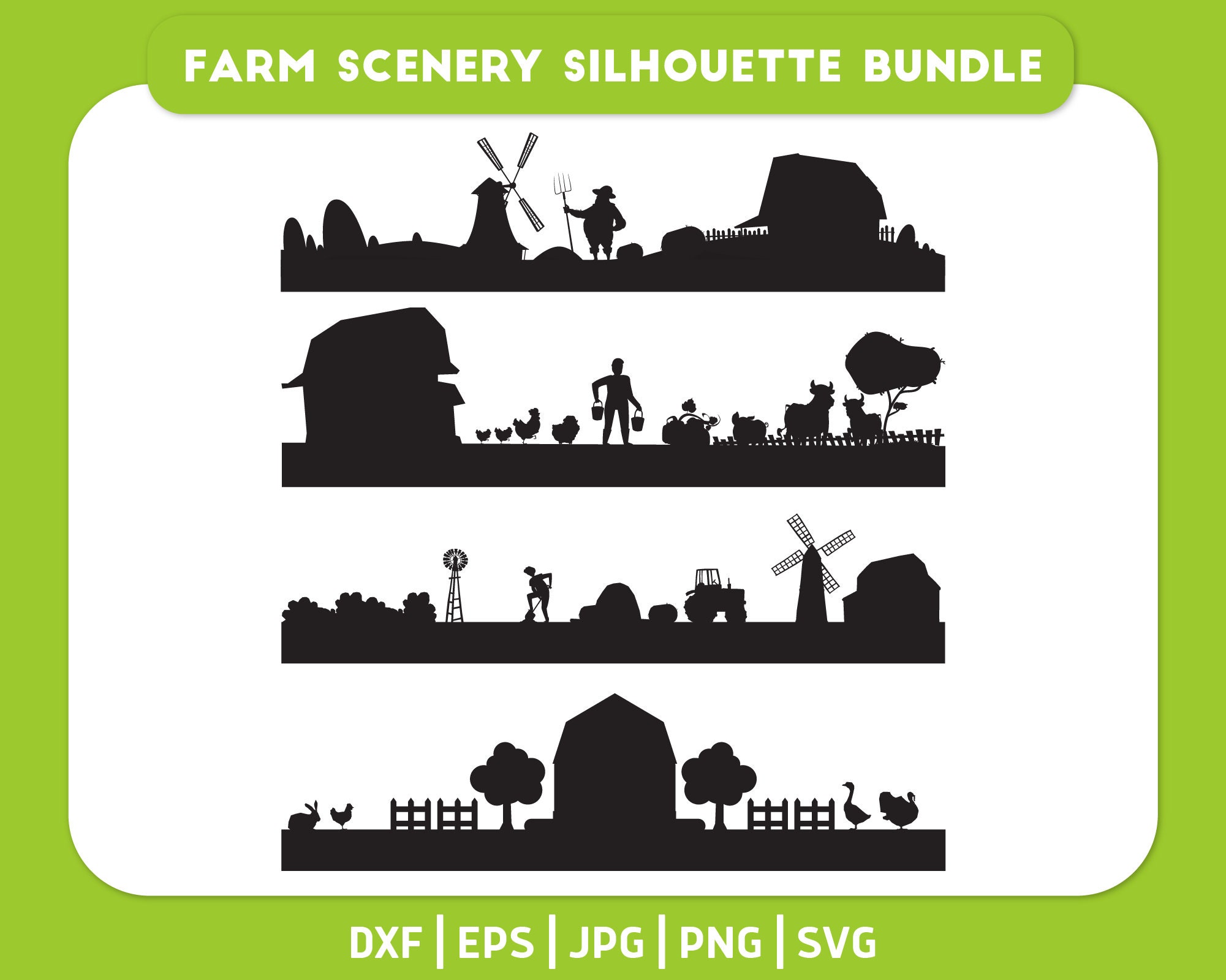 BARN Farm Scene SVG Farm Silhouette Cricut. Farm Animals Svg. - Etsy ...