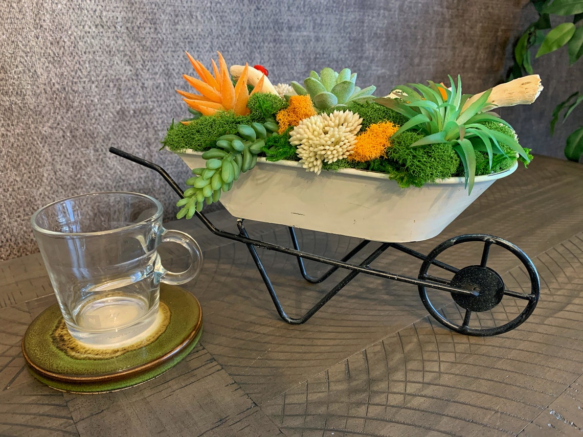 Wheelbarrow Moss Arrangement-with preserved moss faux | Etsy