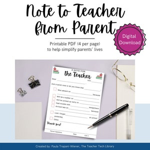 Printable Note to Teacher From Parents: Fill-in Note From Home | Etsy