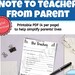 Printable Note to Teacher From Parents: Fill-in Note From Home - Etsy