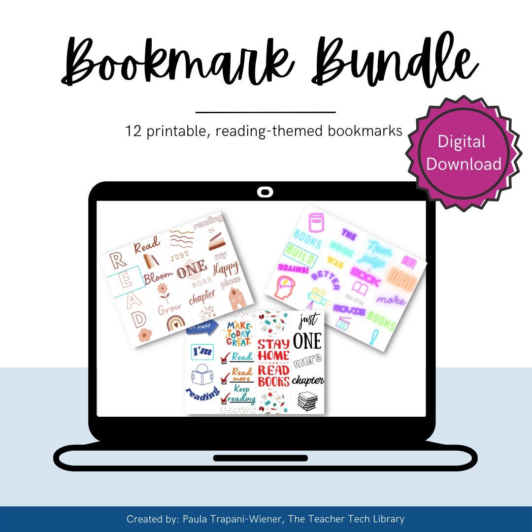 Printable Bookmarks Fun, Digital, Downloadable, Reading-themed ...