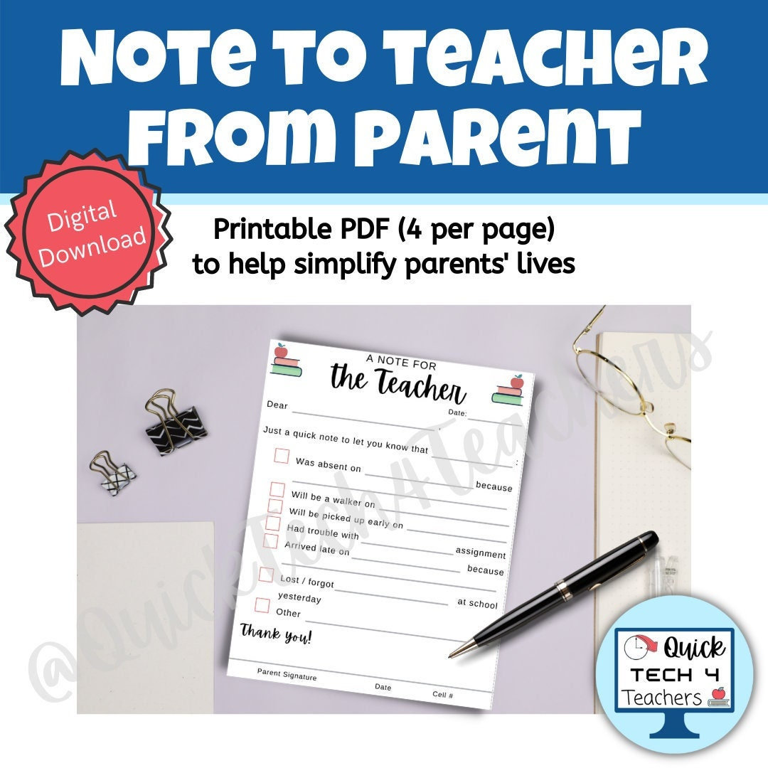 Printable Note to Teacher From Parents: Fill-in Note From Home - Etsy