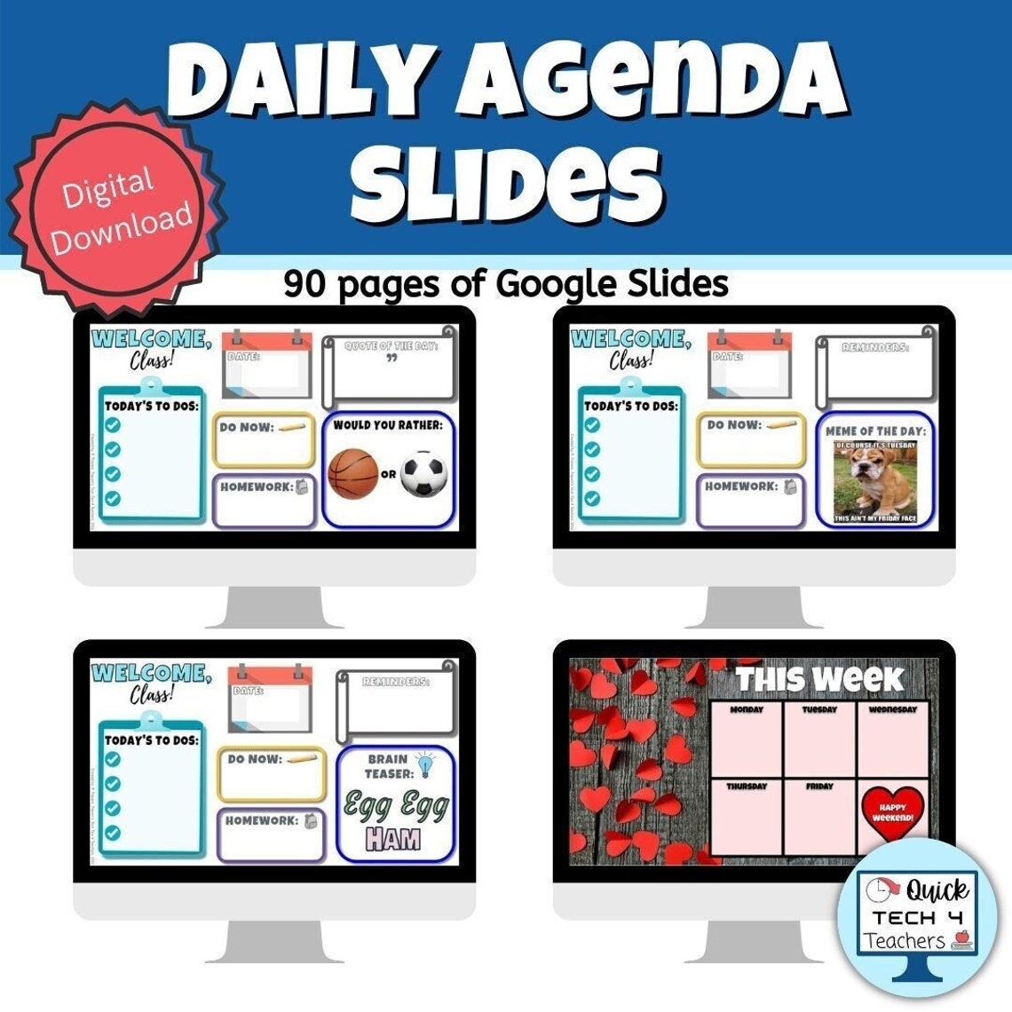 Daily and Weekly Agenda Templates - Google Slides - Etsy