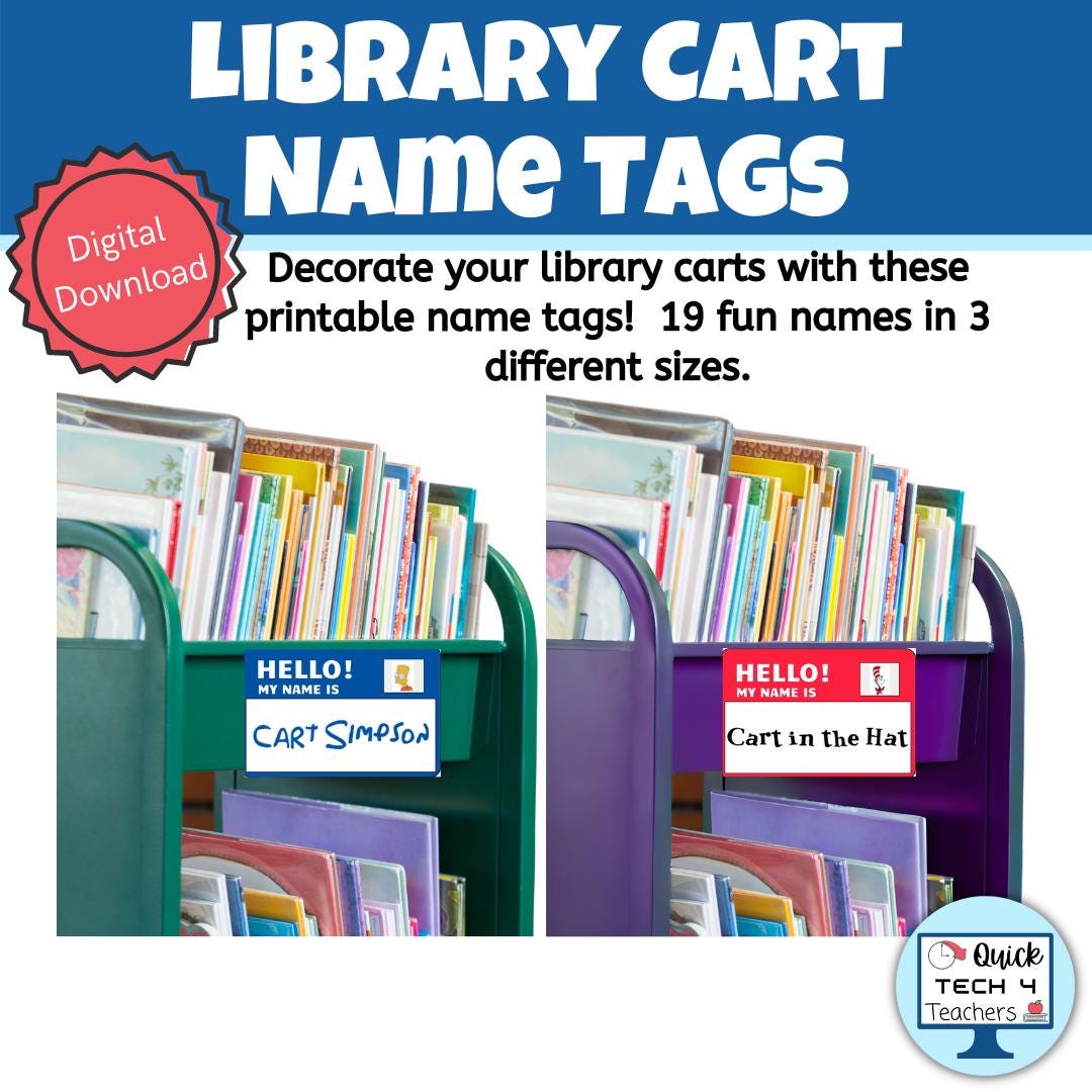 Library Cart Name Tags - Etsy