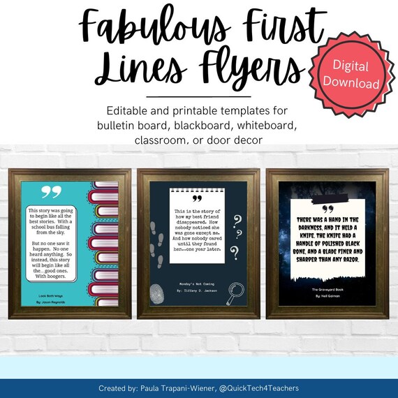 Fabulous First Lines Flyers Printable Signs Editable - Etsy