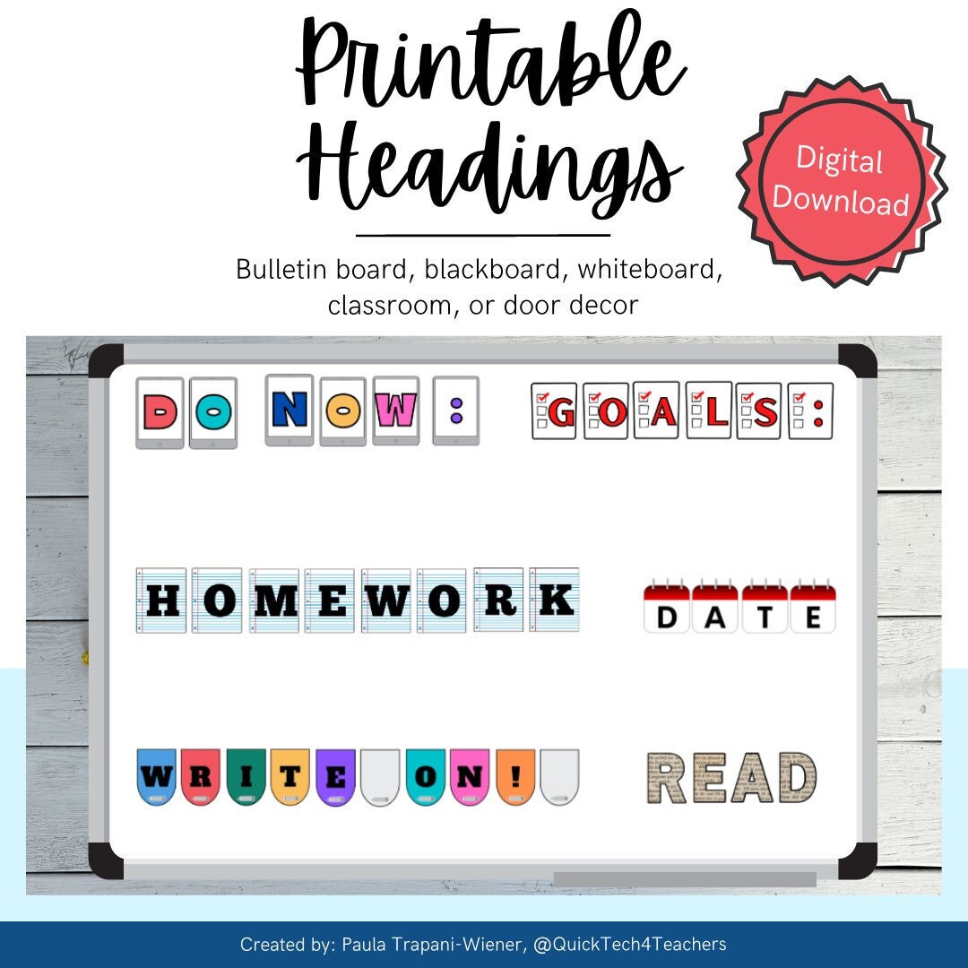Printable Headers Bulletin Board Bunting Classroom Decor Headings - Etsy