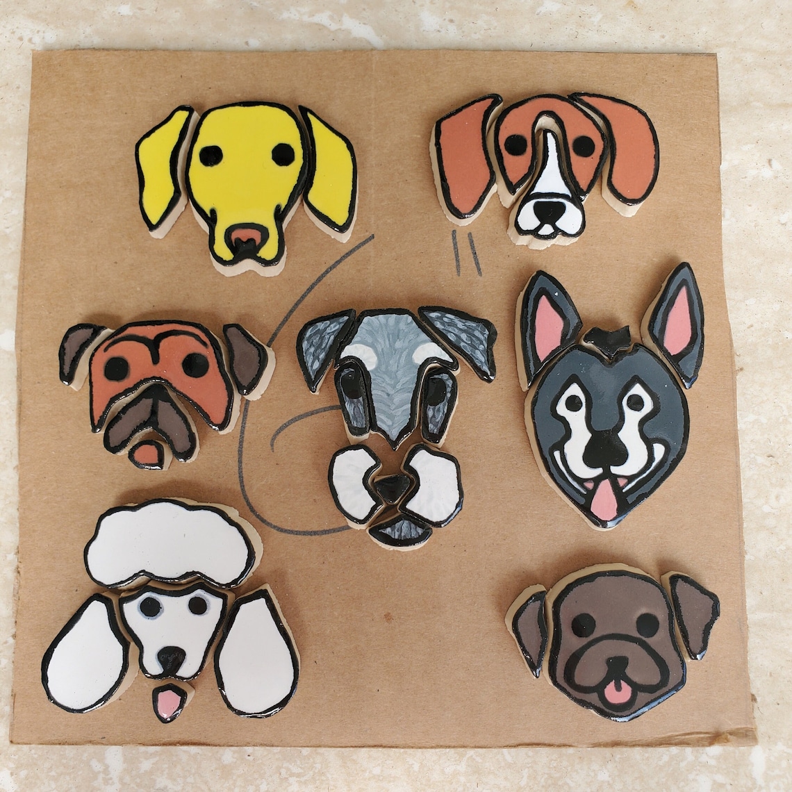 Cute Small Dog Mosaic Tile Set With 33 Pieces, Labrador, Beagle, Pug ...