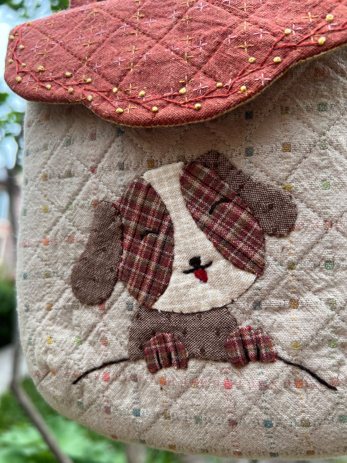 Handmade Quilted Bag in Japanese Patchwork Style Cotton/ Crossbody Bag/ Adorable Pup/ Adjustable ...