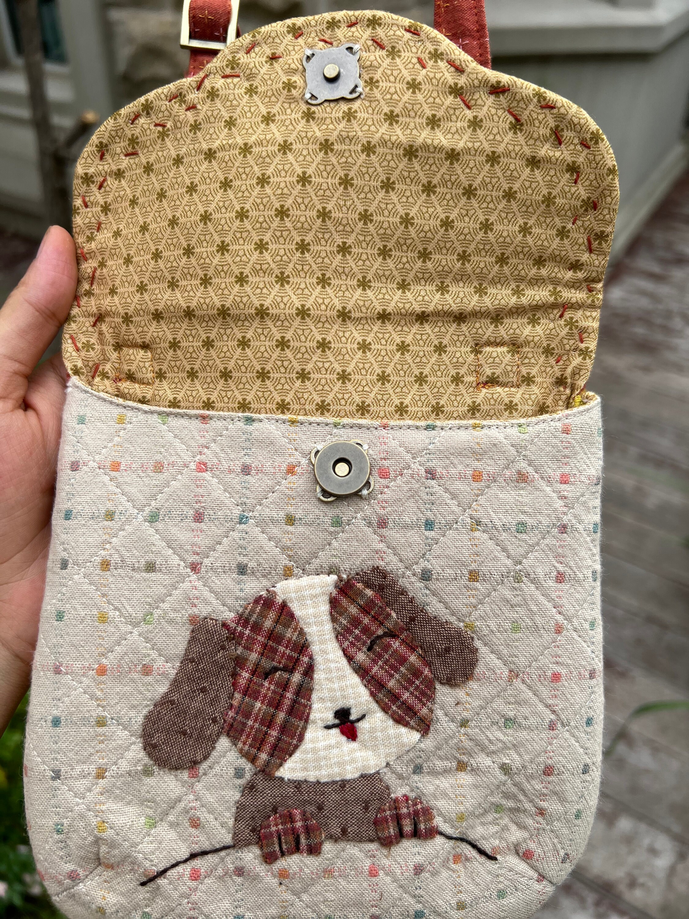 Handmade Quilted Bag in Japanese Patchwork Style Cotton/ Crossbody Bag/ Adorable Pup/ Adjustable ...
