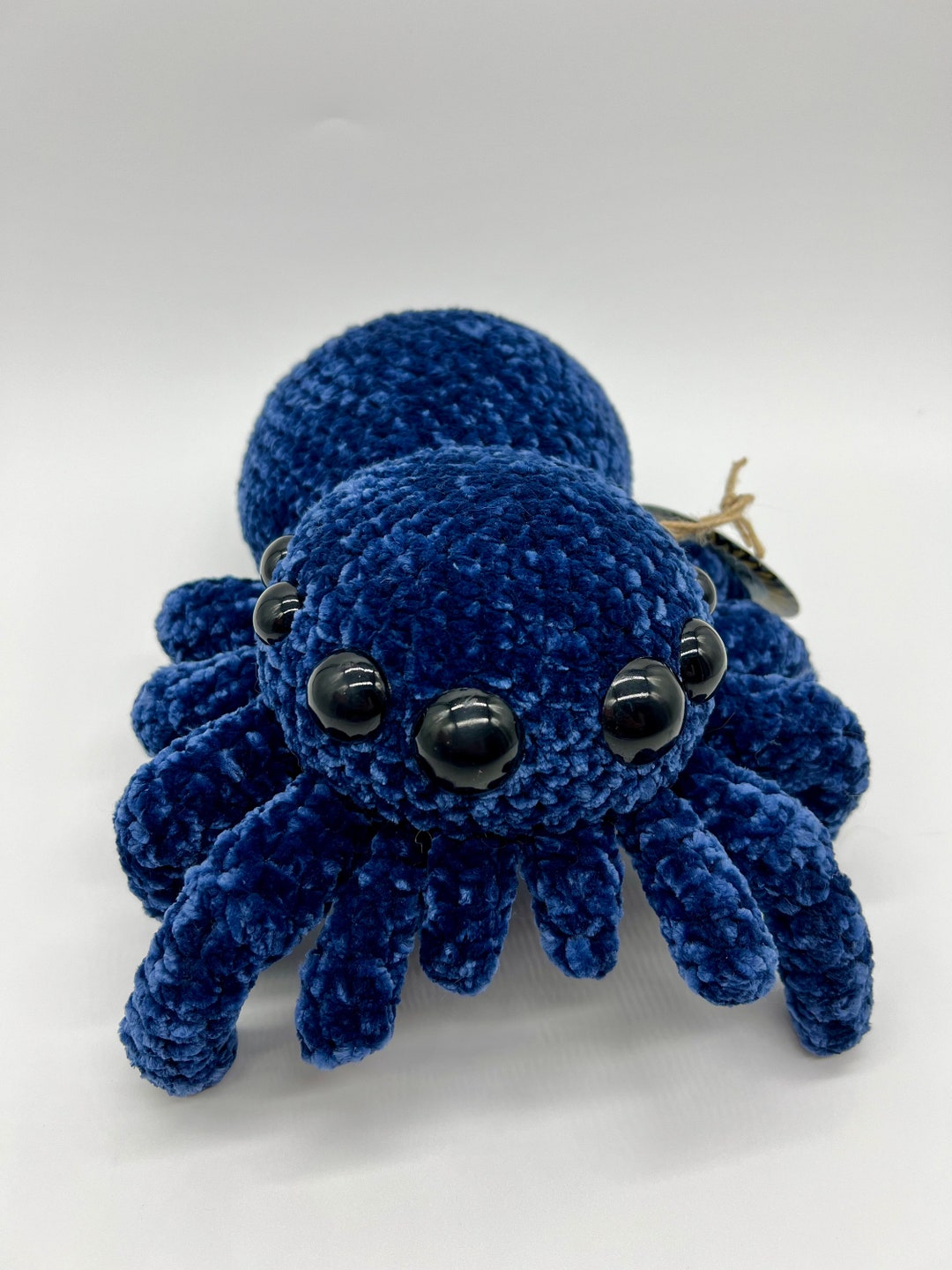 Crochet Blue Crushed Velvet Amigurumi Spider Plush With Straight Across ...