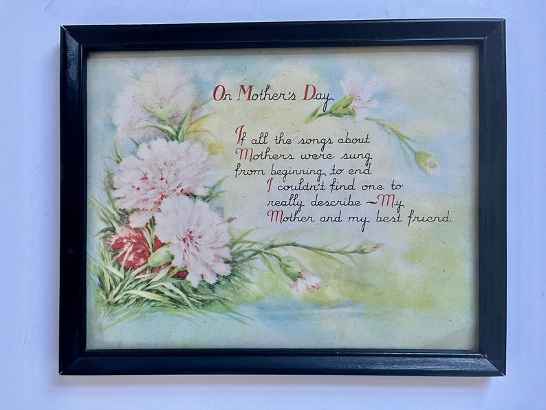 Vintage Mother’s Day Poem Print With Carnations 8” X 10” Framed - Etsy