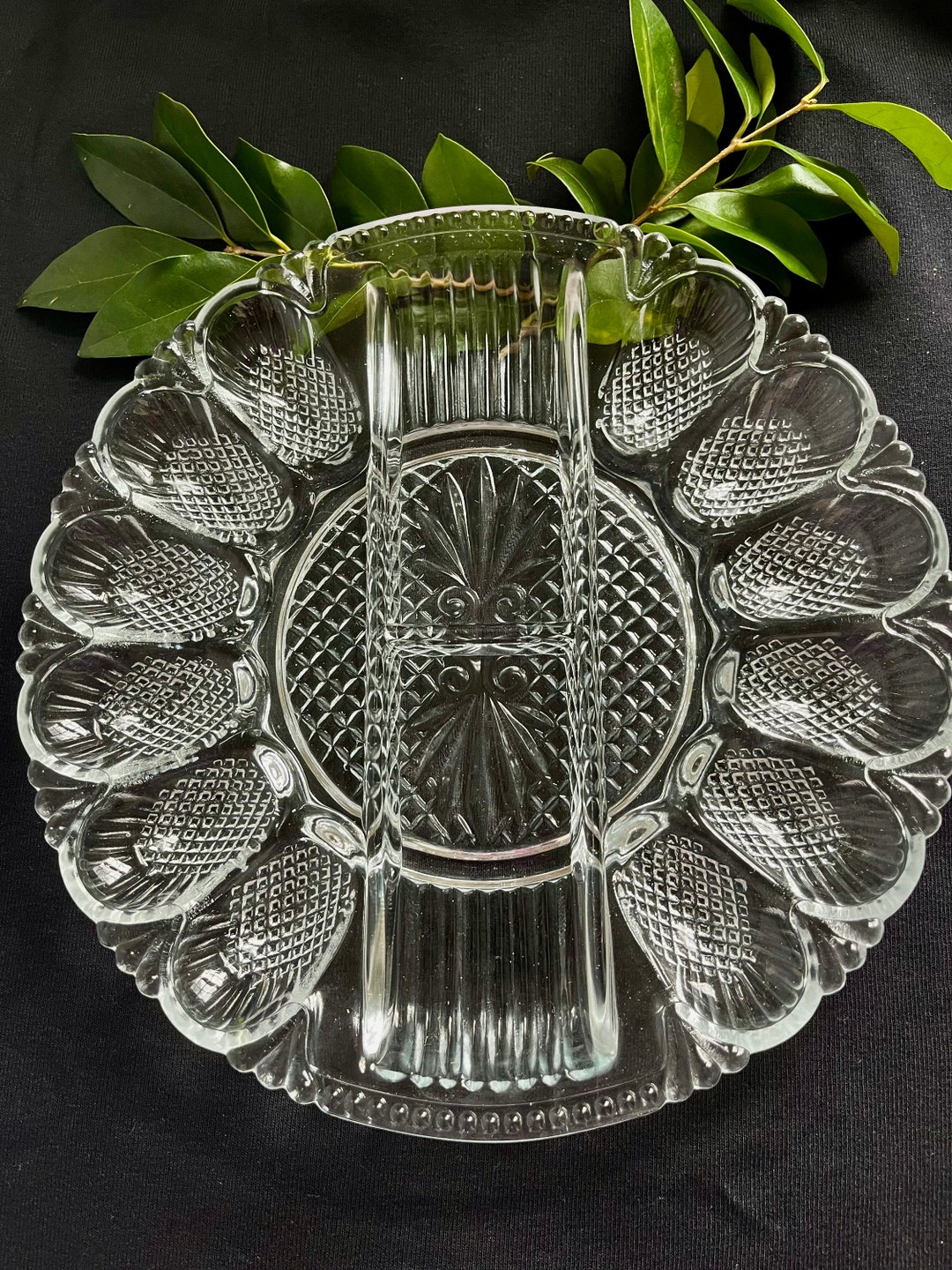 Vintage LE Smith Pineapple Pattern Glass Egg Relish Plate - Etsy