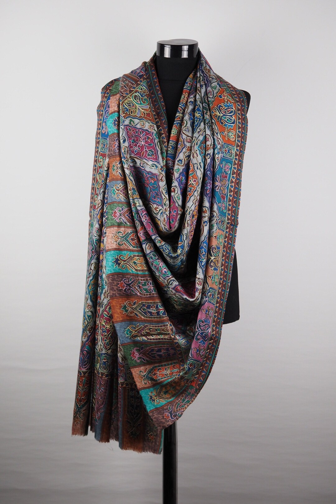 Elegant Cashmere Shawl Traditional Printed Pattern With Fine - Etsy