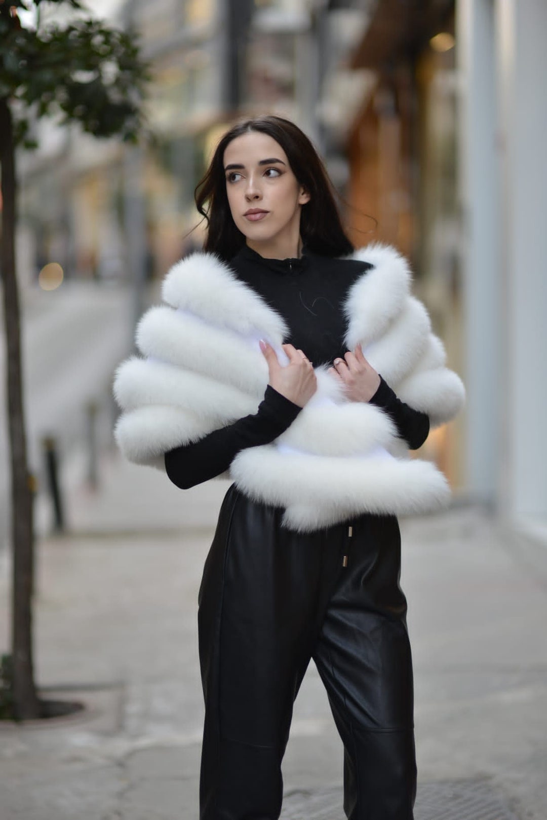 White Fur Shawl for Wedding/ Fox Fur Stole/ Shawl for Wedding/ - Etsy