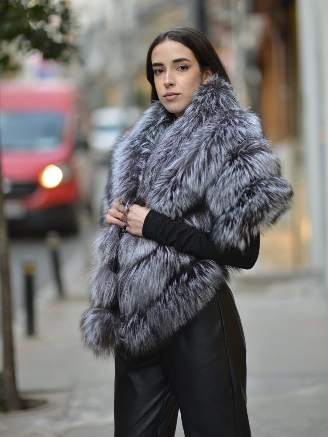 Gray Fox Fur Shawl for Wedding, Fox Fur Shrug, Bridal Wrap, Real Fur ...