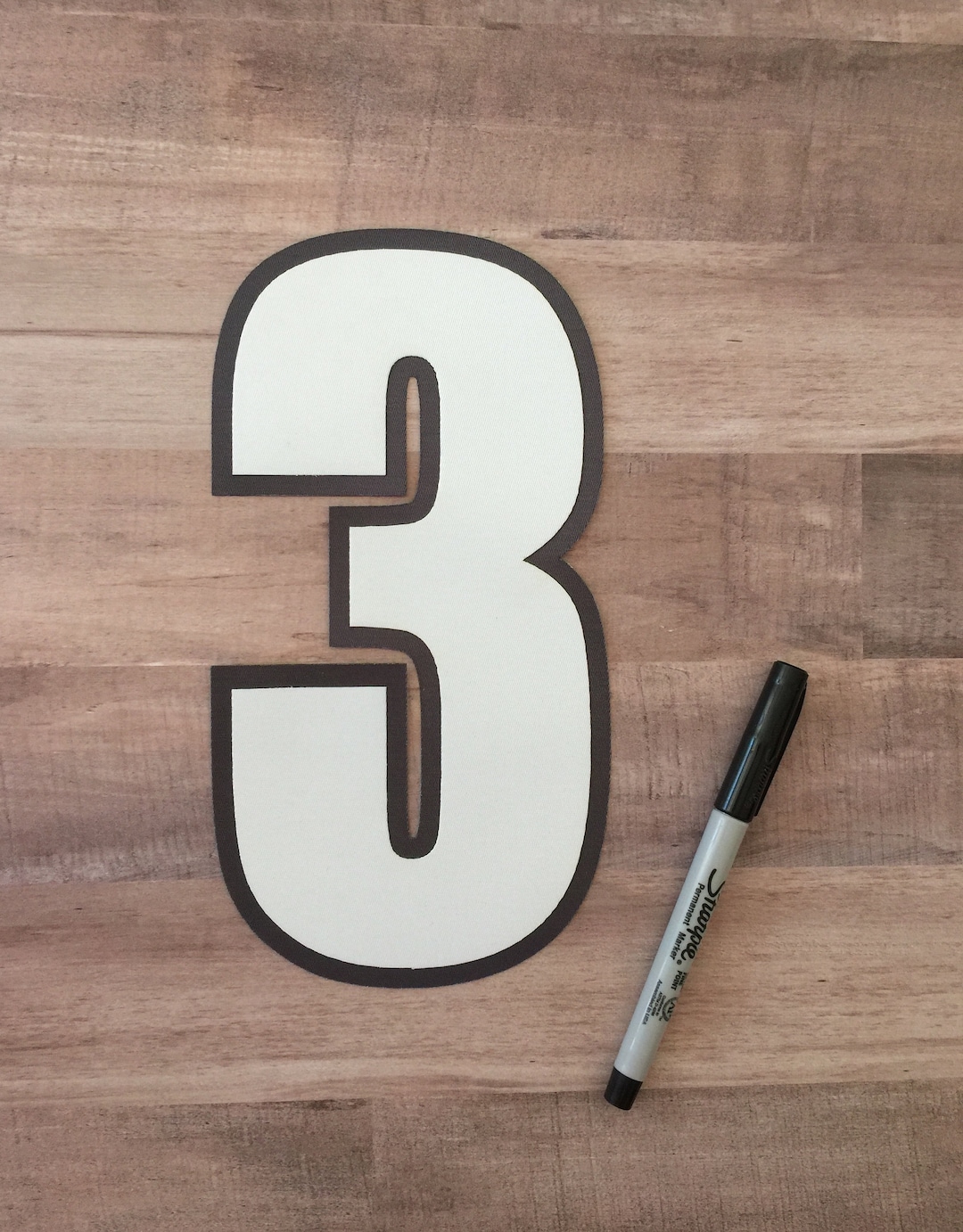 Jersey Number 3 White on Dark Grey 8.75 Numbers Tackle Twill Appliqué ...