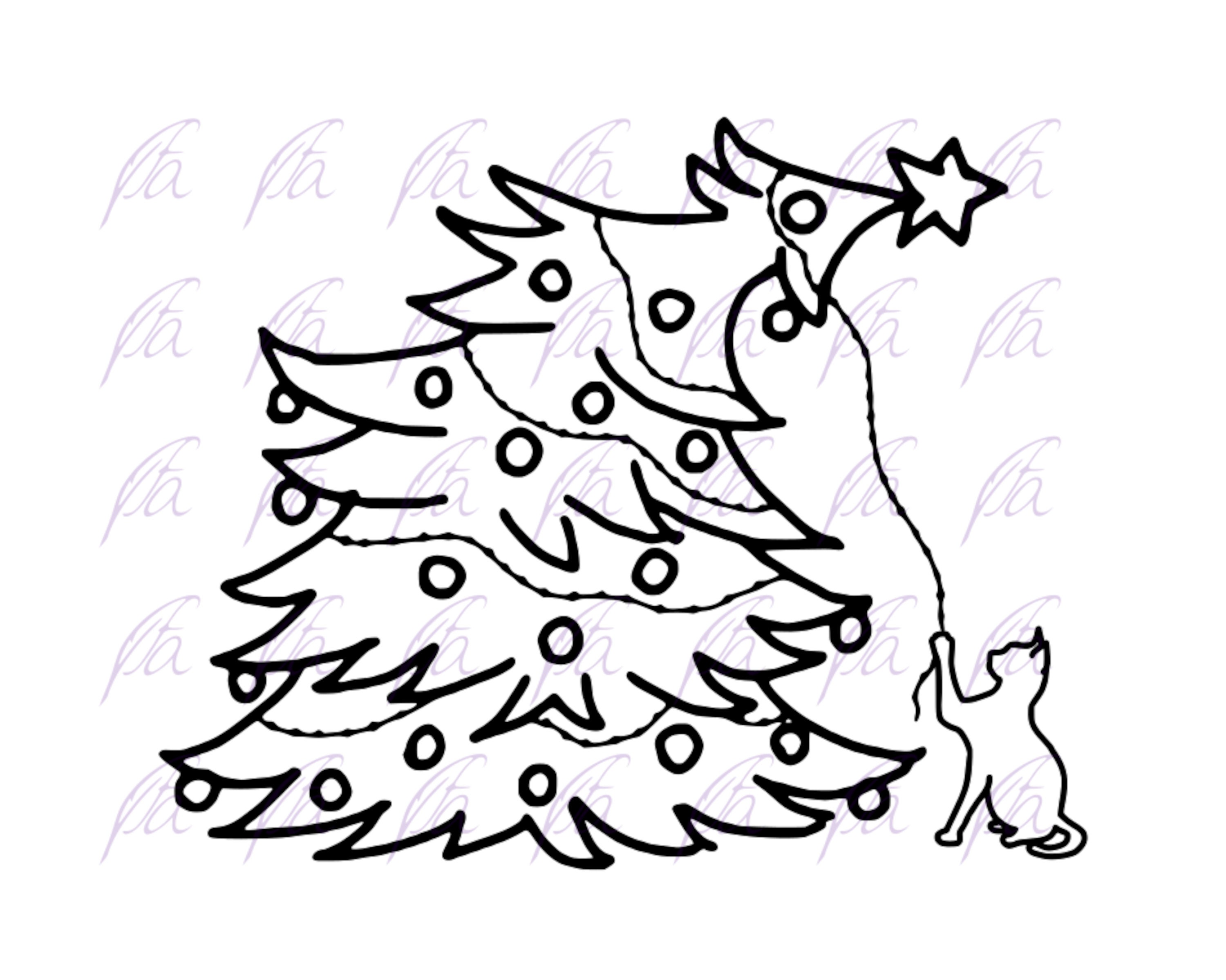 Christmas With Cat - Digital Stamp - Etsy