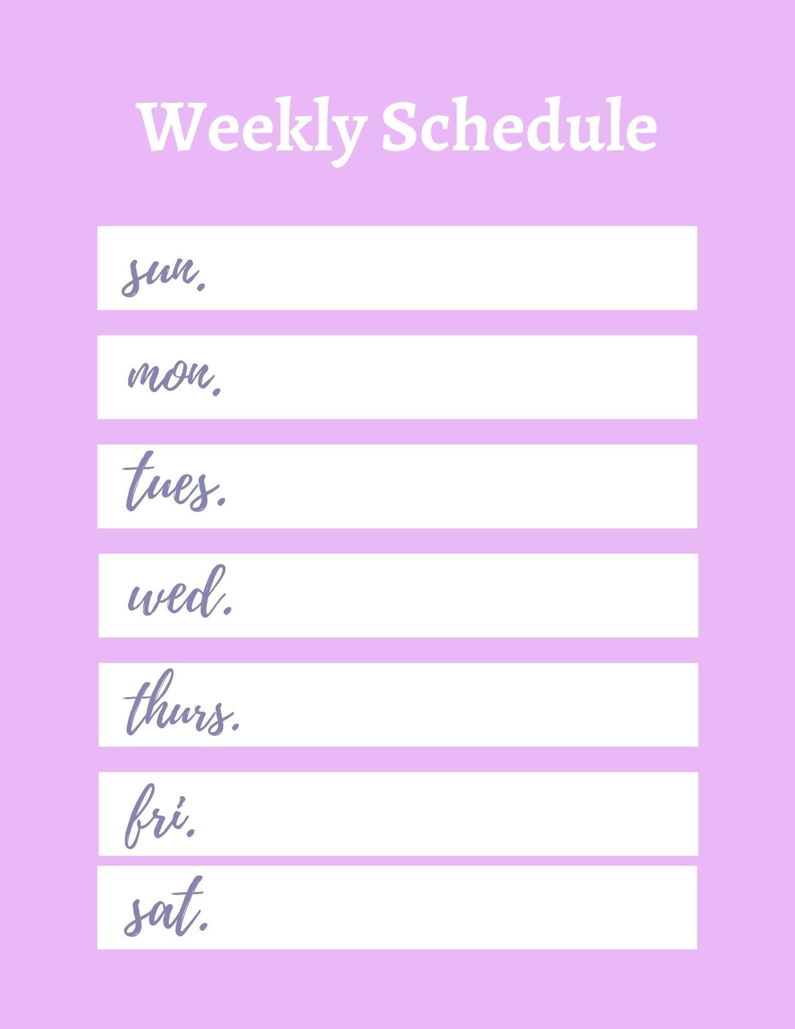 Weekly Schedule Brief Purple | Etsy