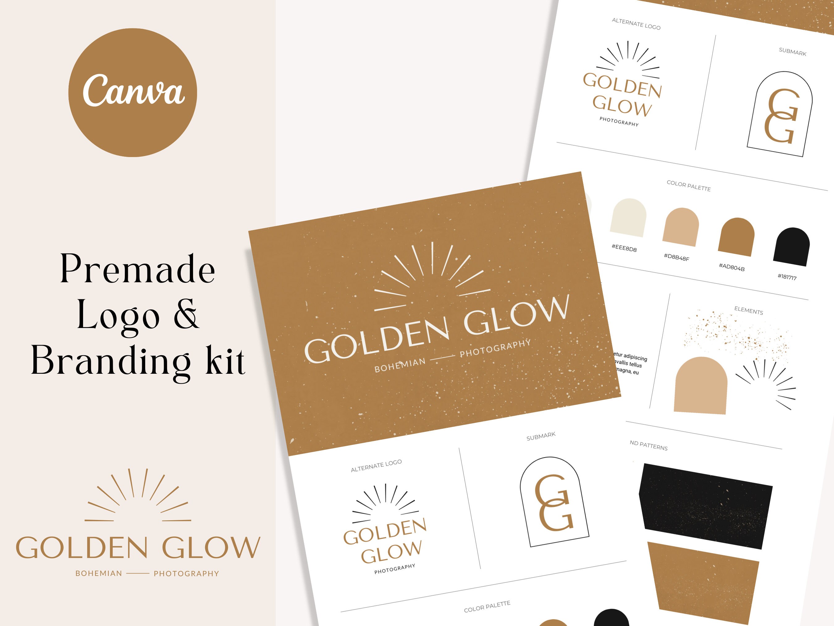 Premade Logo Branding Kit Golden Glow Beautiful Earthy & - Etsy