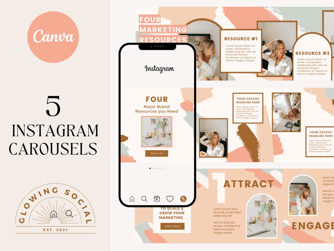 Instagram Carousel Templates Canva | Glowing Social | Bright, Bold ...