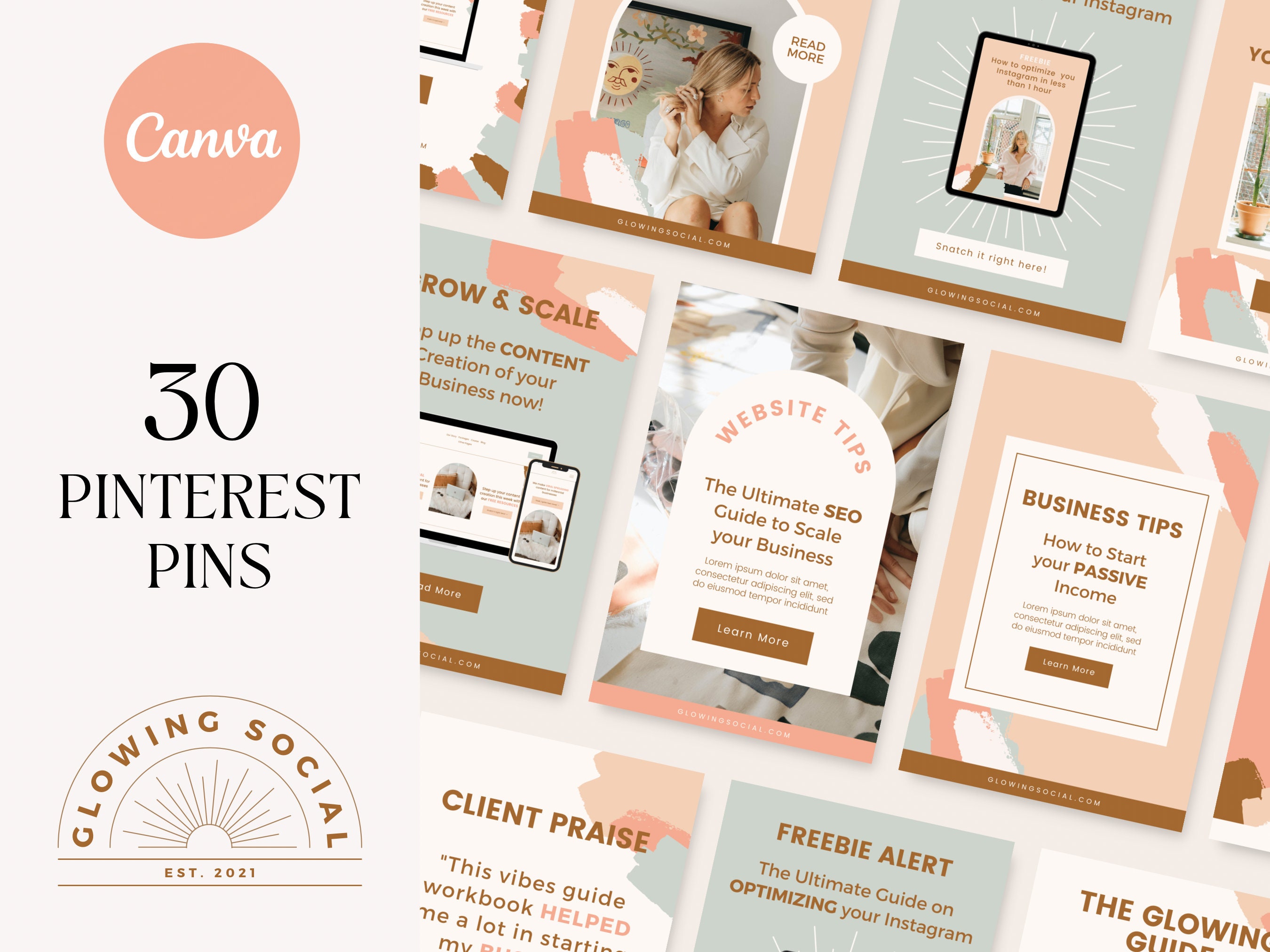 Pinterest Pin Templates Glowing Social Bright, Bold, Boho Design Blog ...