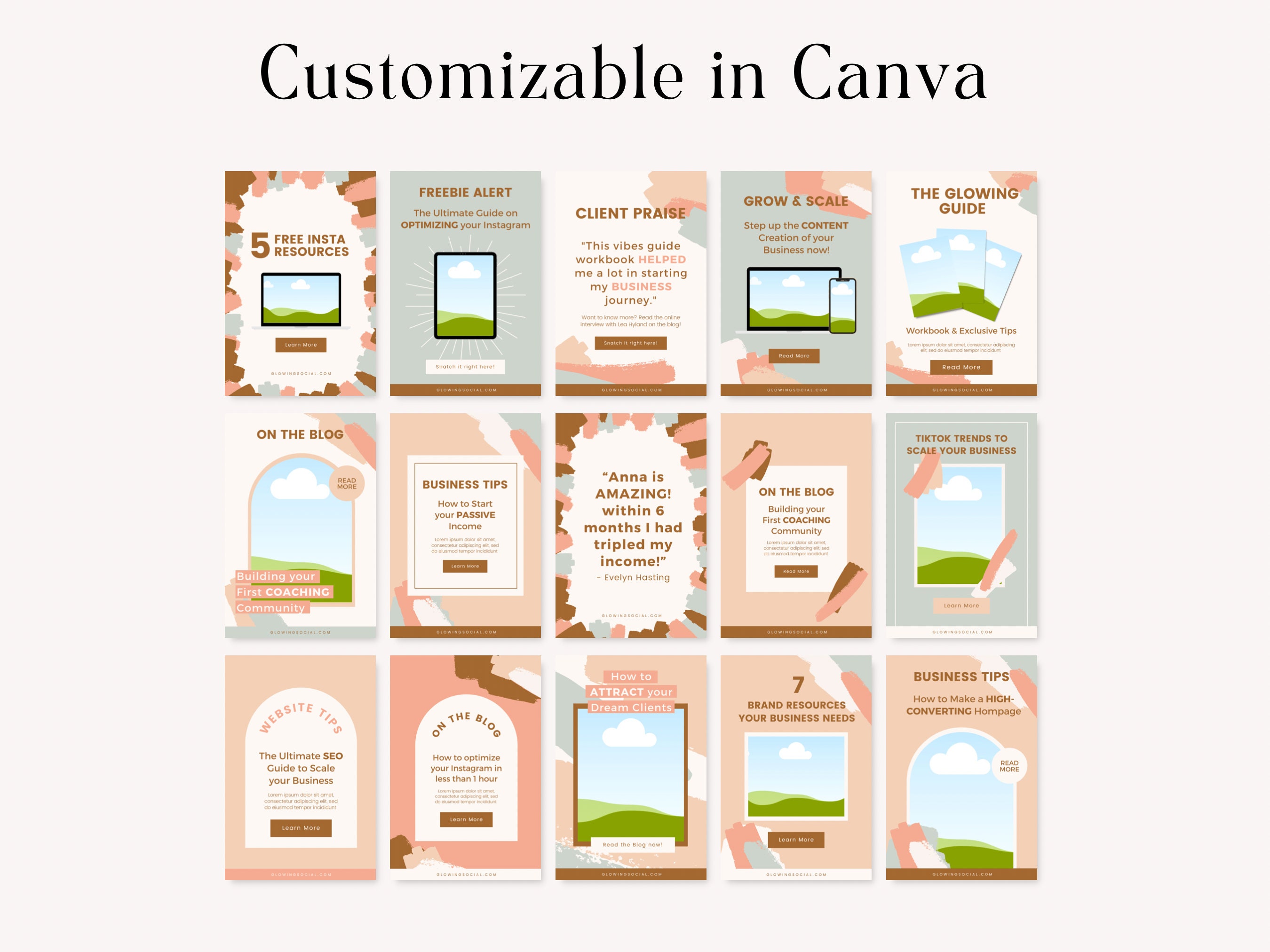 Pinterest Pin Templates Glowing Social Bright, Bold, Boho Design Blog ...