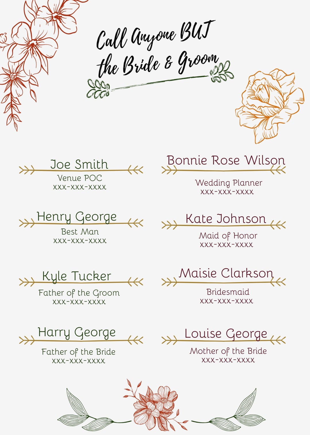Call Anyone but the Bride or Groom Instant Download Template - Etsy