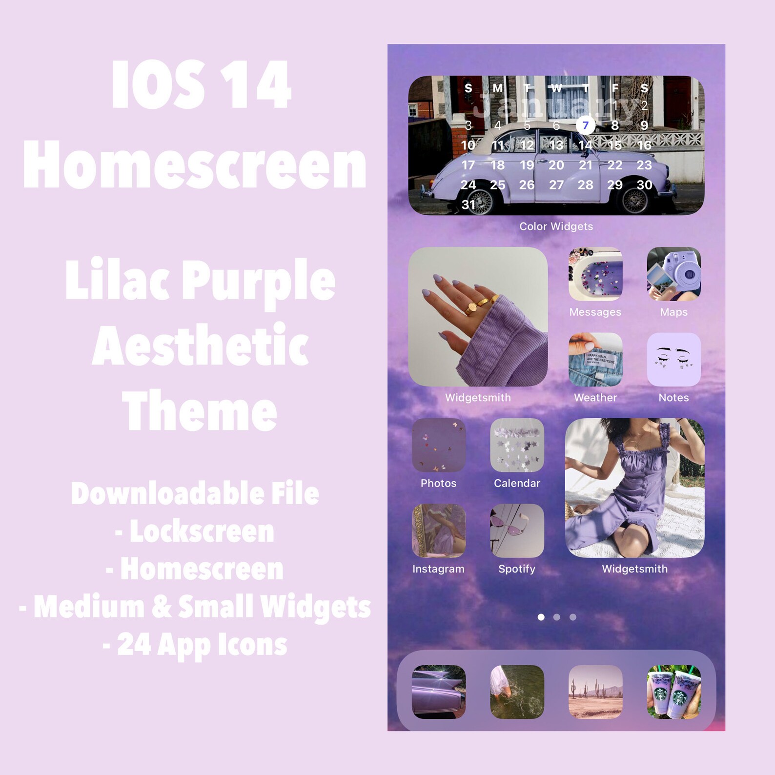 IOS 14 Homescreen Lilac Purple Aesthetic - App Icons, Widgets ...