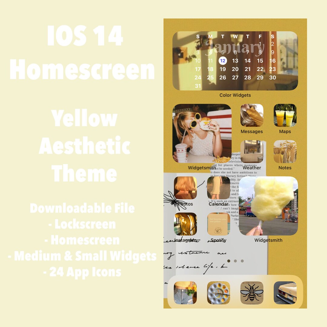IOS 14 Homescreen Yellow Aesthetic - App Icons, Widgets, Lockscreen ...