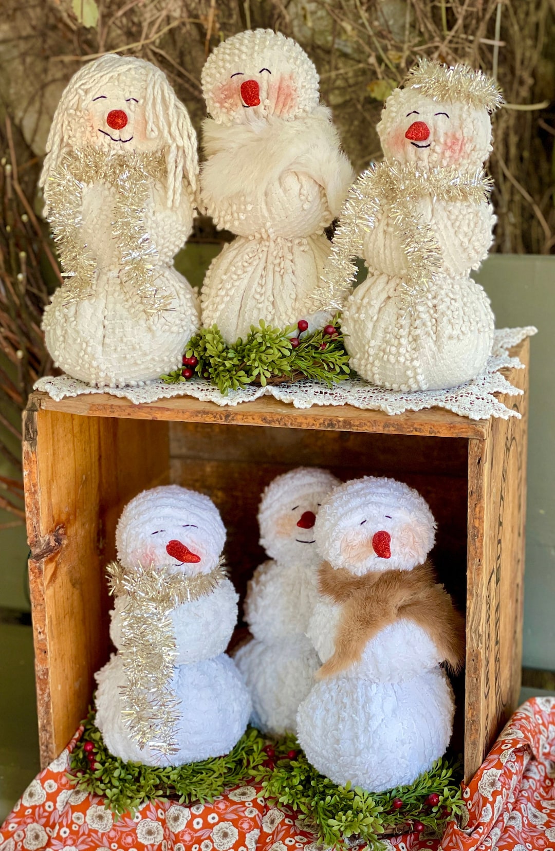 Vintage Chenille Snowmen- UPCYCLED Real Fur/tinsel - Etsy