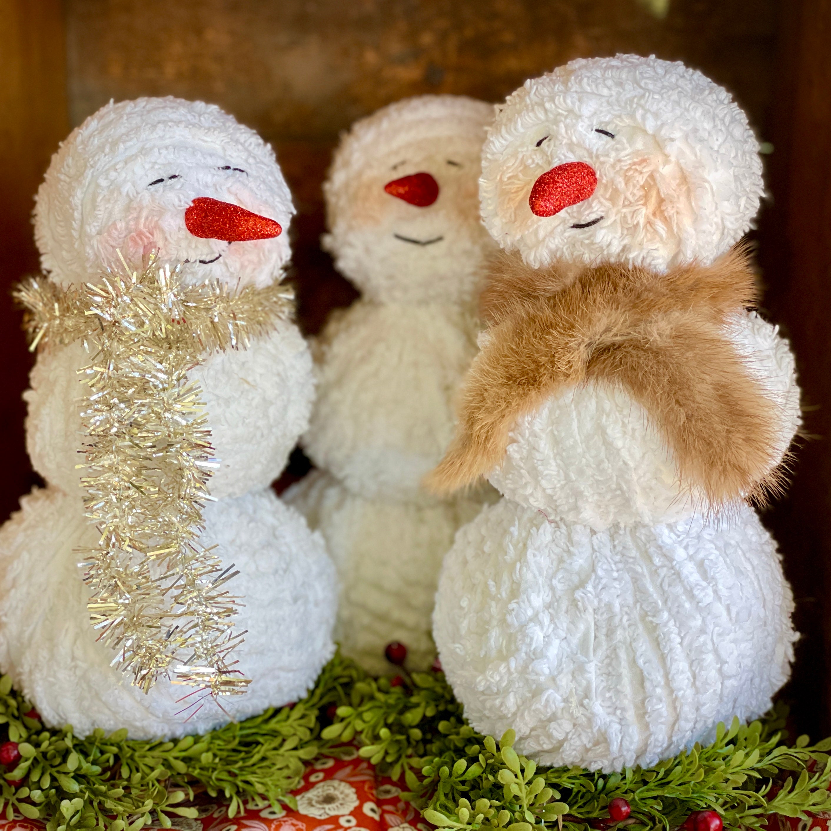 Vintage Chenille Snowmen- UPCYCLED Real Fur/tinsel - Etsy