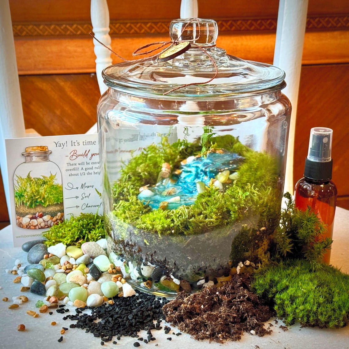 DIY Terrarium Kit + Resin Slate Waterfall, Waterscape Pond, 1/2 Gal ...