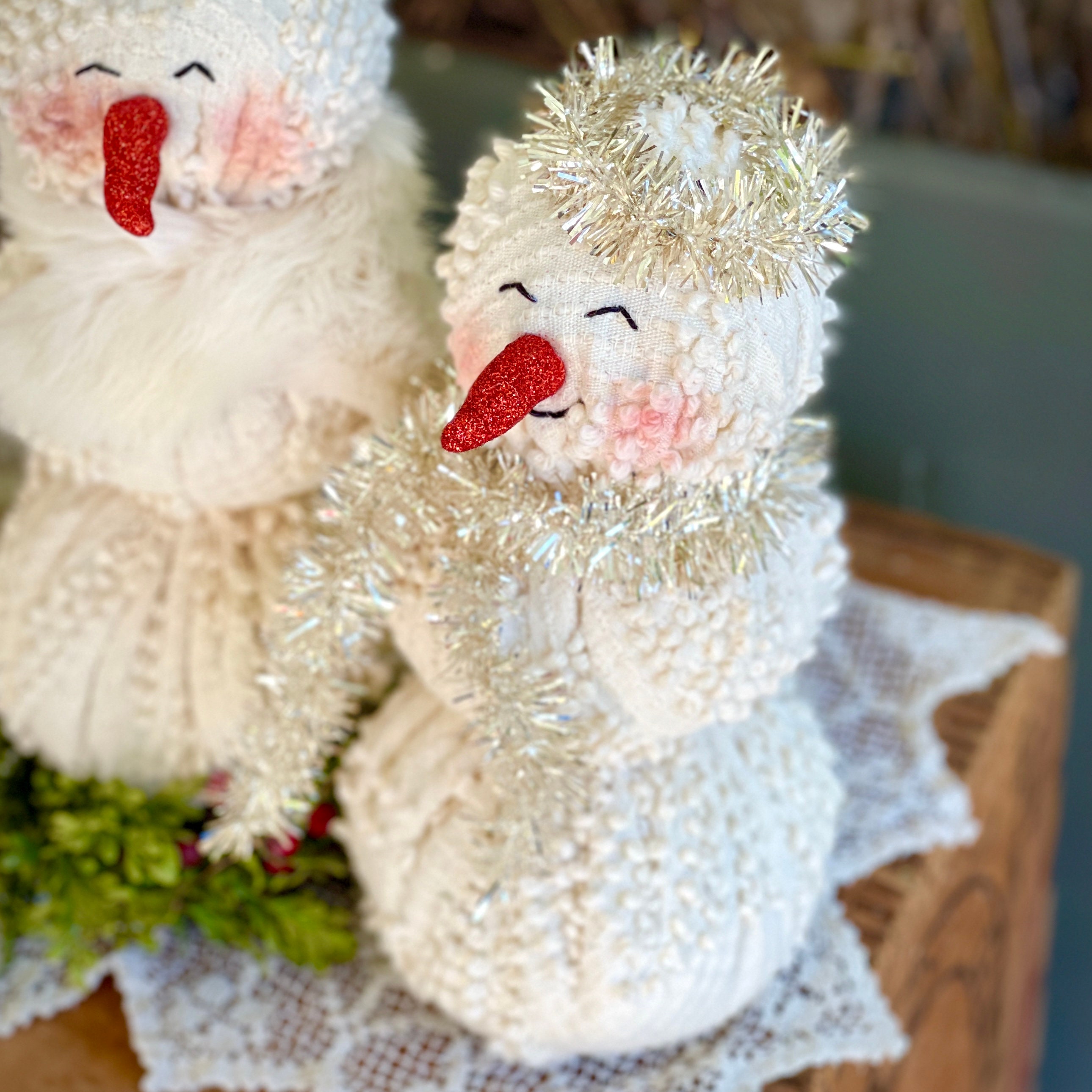 Vintage Chenille Snowmen- UPCYCLED Real Fur/tinsel - Etsy