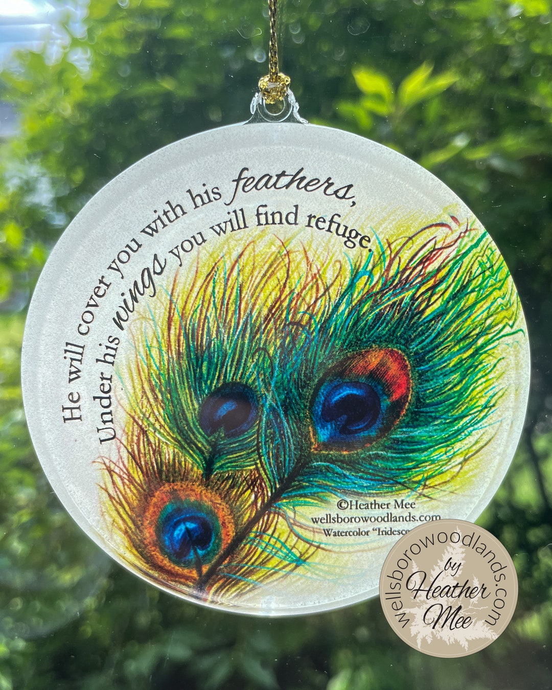 Peacock Feather Sun Catcher, Christian Verse, Watercolor Painting, He ...