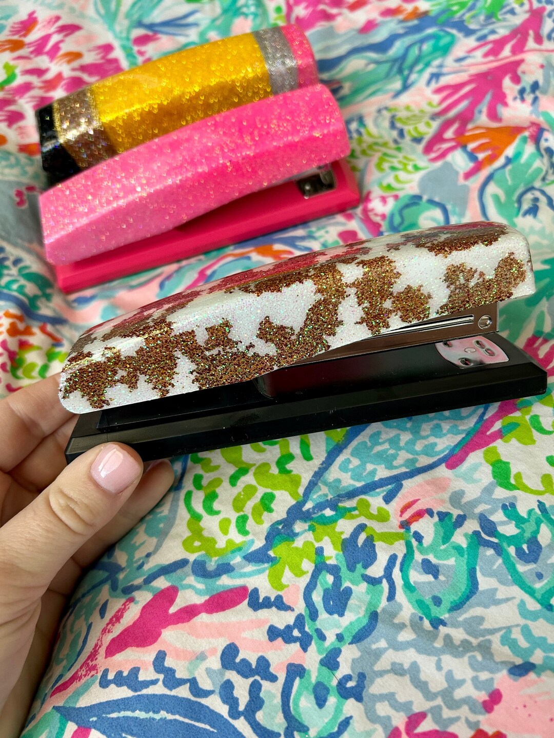 Cow Print Glitter Stapler // Personalized Stapler - Etsy