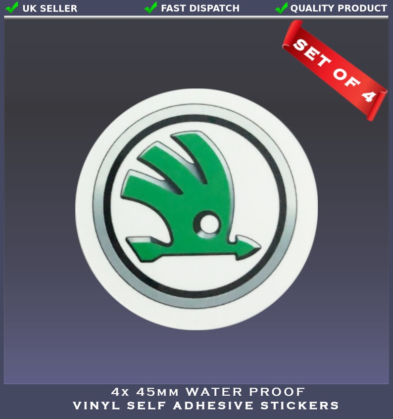 4x SKODA Sticker SKODA Badge Logo Decals Vinyl 45mm Car Motorbike ...