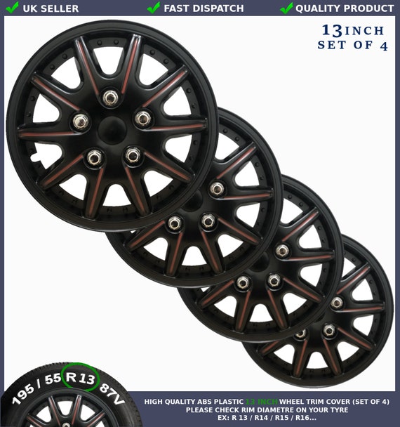 4x 13 Car Wheel Trim Cover Hub Cap Black and Red WT434 13 Etsy