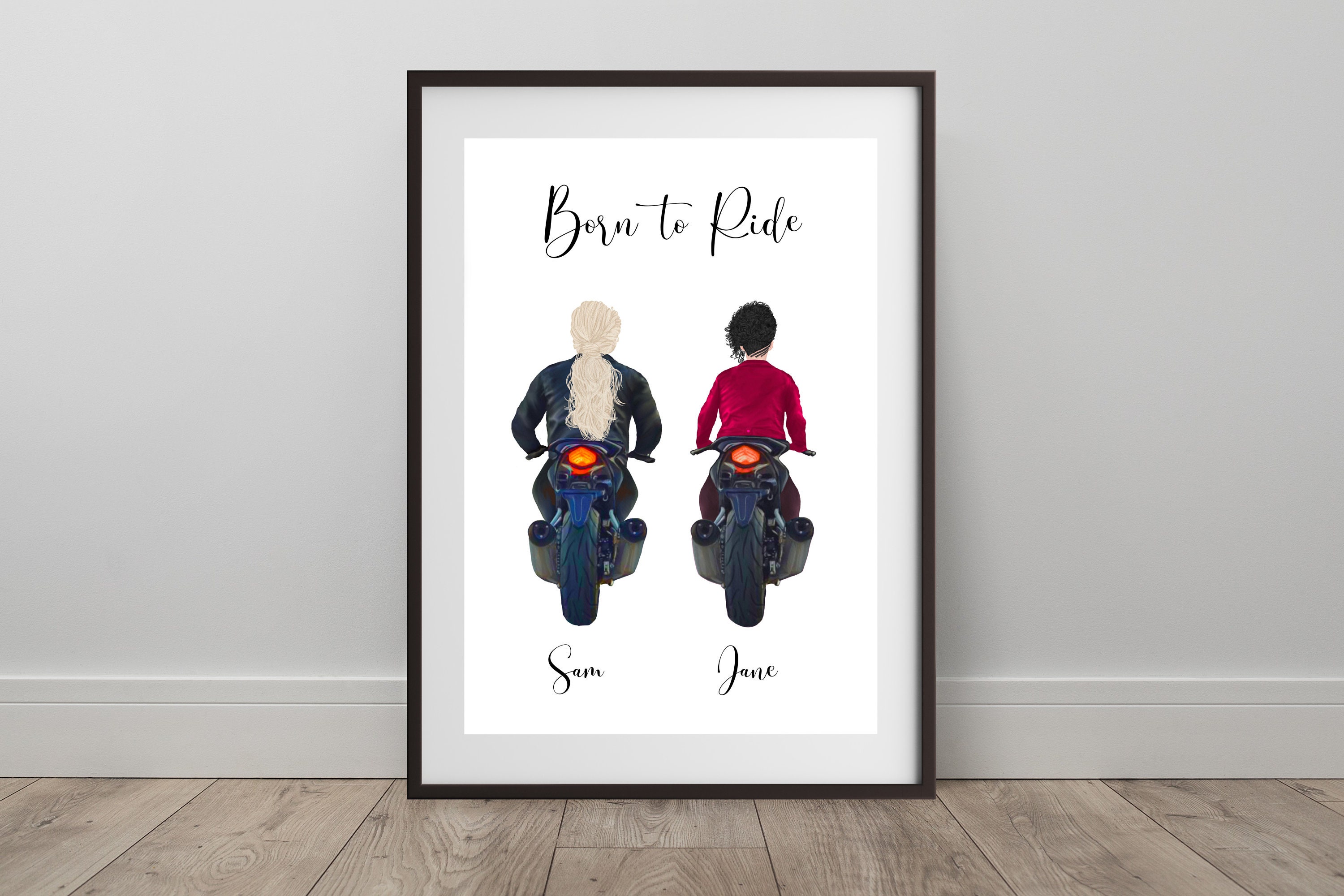 Biker couple digital illustration motorcycle couples biker | Etsy