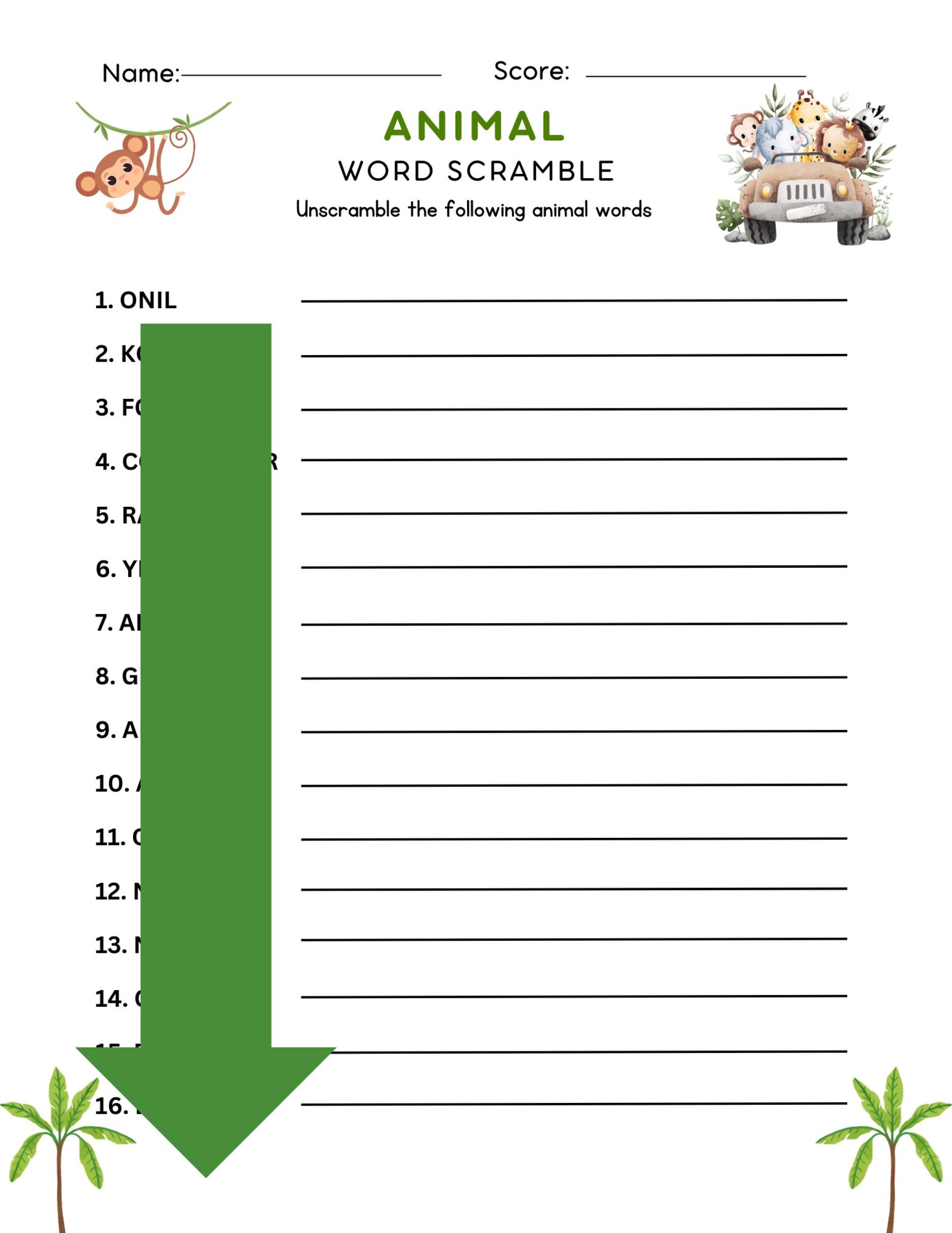SAFARI Animal Word Scramble, Animal Scrambled Game, Safari Baby Shower ...