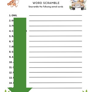 SAFARI Animal Word Scramble, Animal Scrambled Game, Safari Baby Shower ...